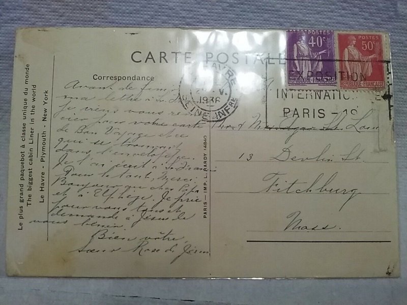 Boat Ship SS Champlain French Line Transatlantic 1936 Postcard | Topics ...