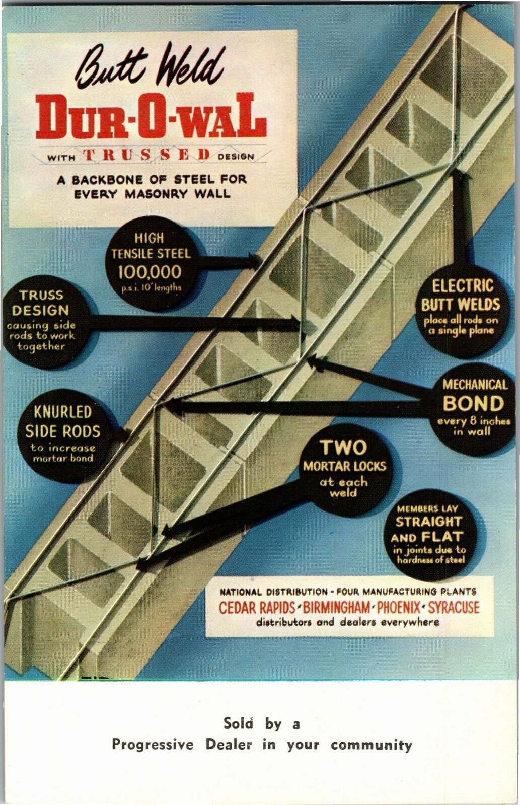 Advertising Dur-O-Wal Masonry Walls Butt Weld Trussed Vintage Postcard ...