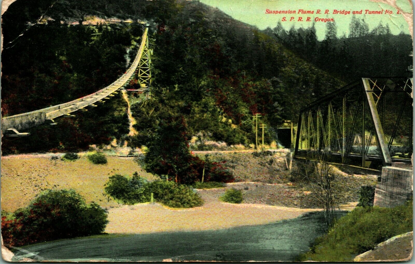 Suspension Flume and Railroad Bridge and Tunne No 2 SPRR Oregon Vtg ...
