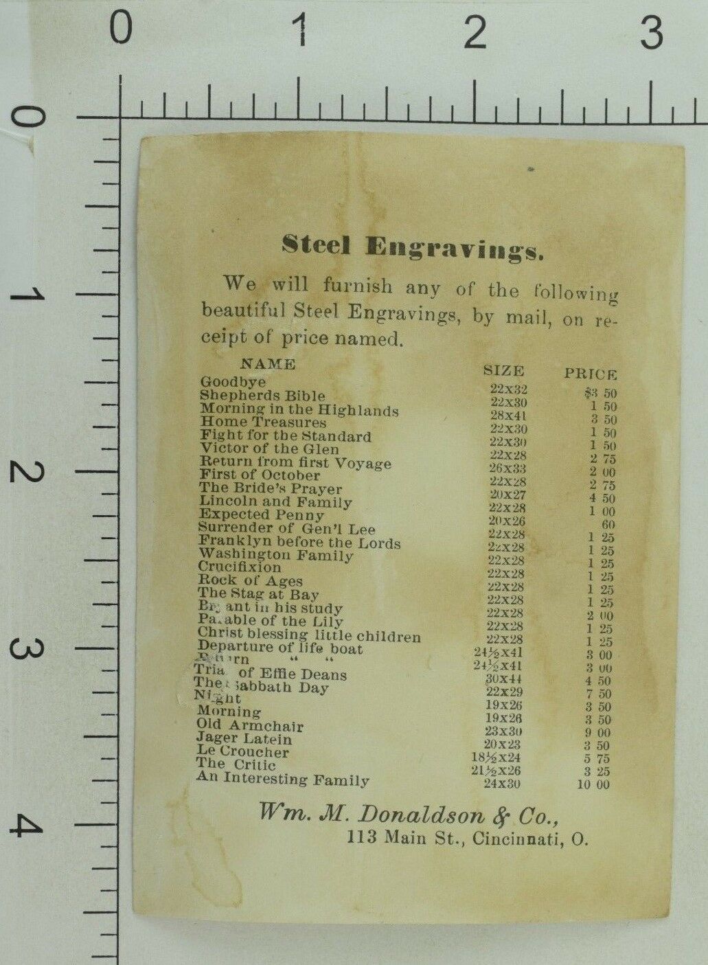 1880s WM. M. Donaldson & Co. Steel Engraving Price List Victorian Trade ...