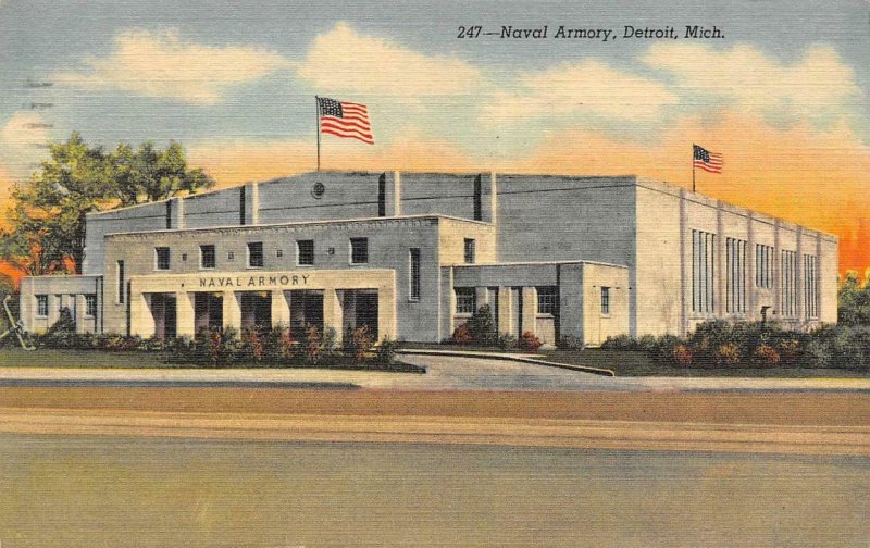 DETROIT, Michigan MI NAVAL RESERVE ARMORY~Military 1947 Linen Postcard ...