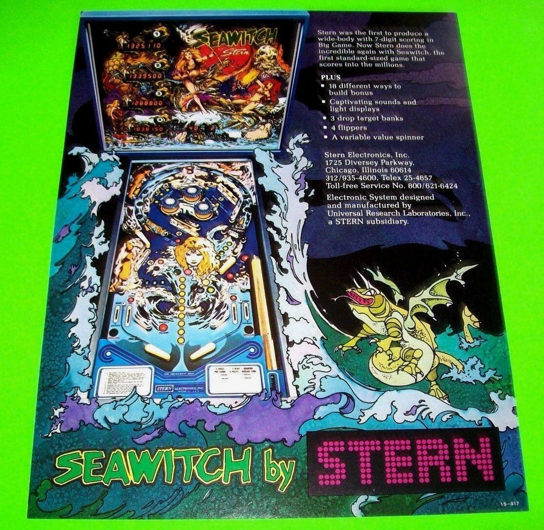 Seawitch Pinball FLYER Original 1980 NOS Promo Fantasy Game Artwork ...