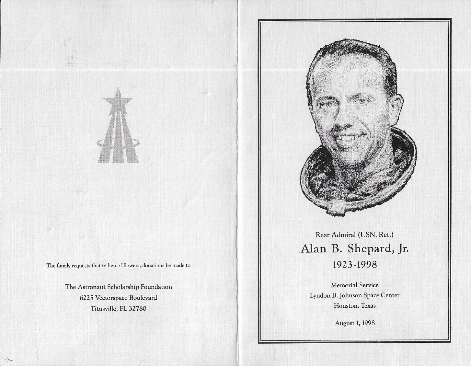 1998 Alan B. Shepard Jr, Memorial Service Program from LBJ Space Center (57881) | Ephemera ...