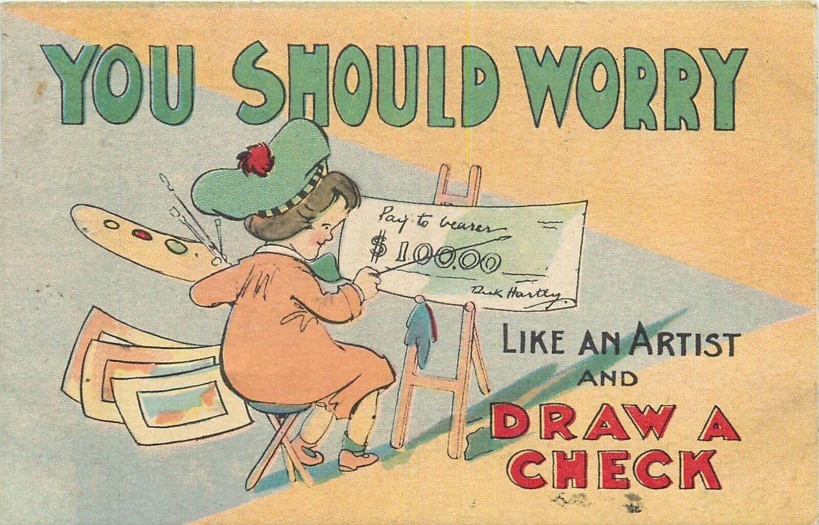 1916 You should worry artist drawing check comic humor Postcard 25-1361 ...