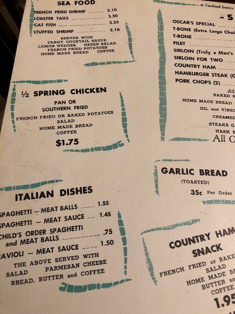 Vintage 50s OSCAR'S Steakhouse Restaurant Menu Hwy 54 Jefferson City ...