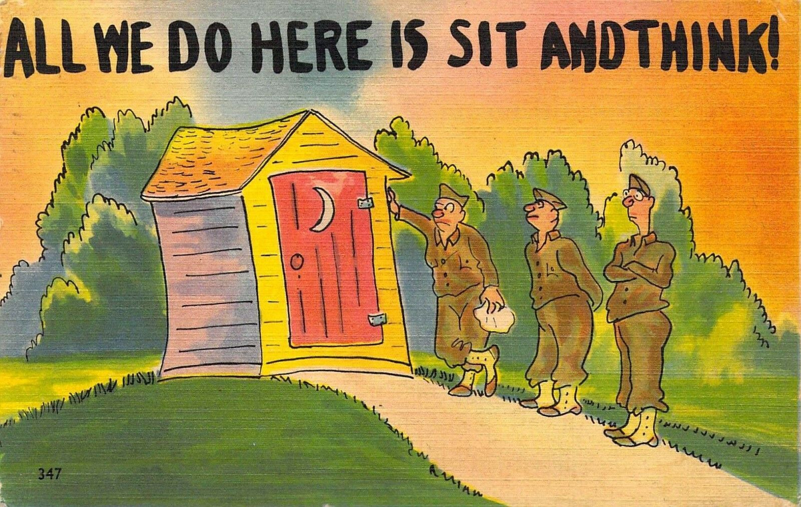 WW2, Linen, Home-Front Humor, Army, Msg,Soldiers at the Outhouse, Old ...