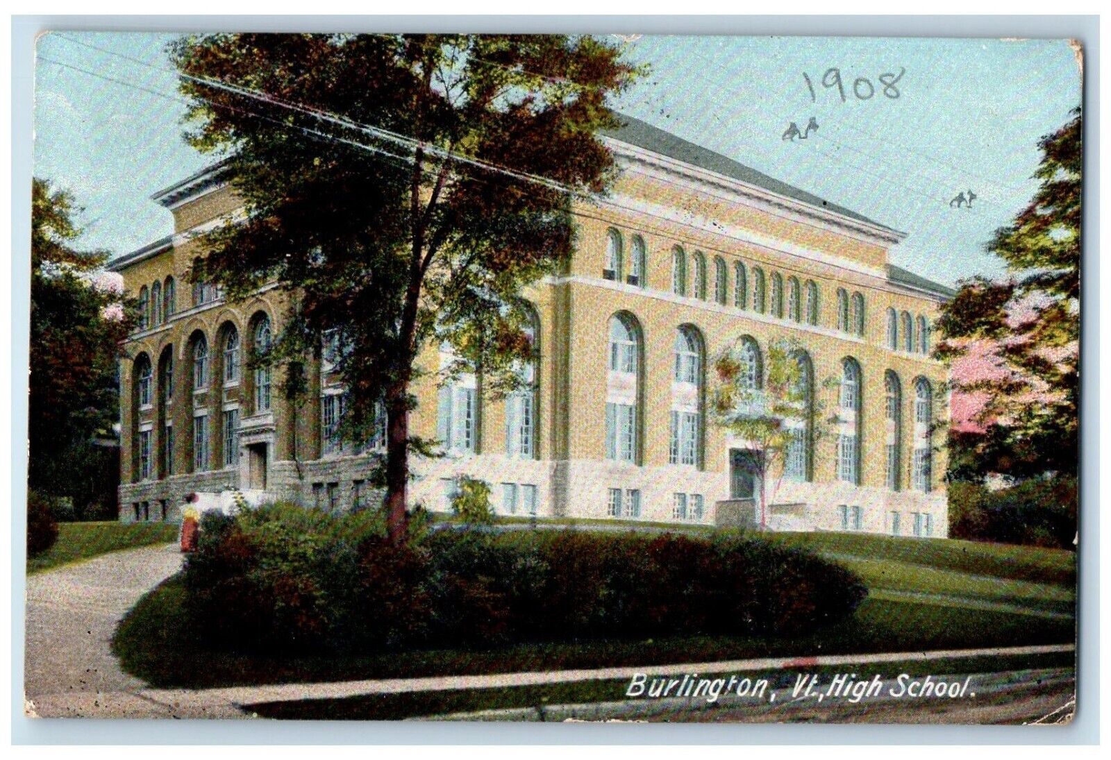 1908 Burlington Vermont VT, High School Building Campus Posted Antique ...
