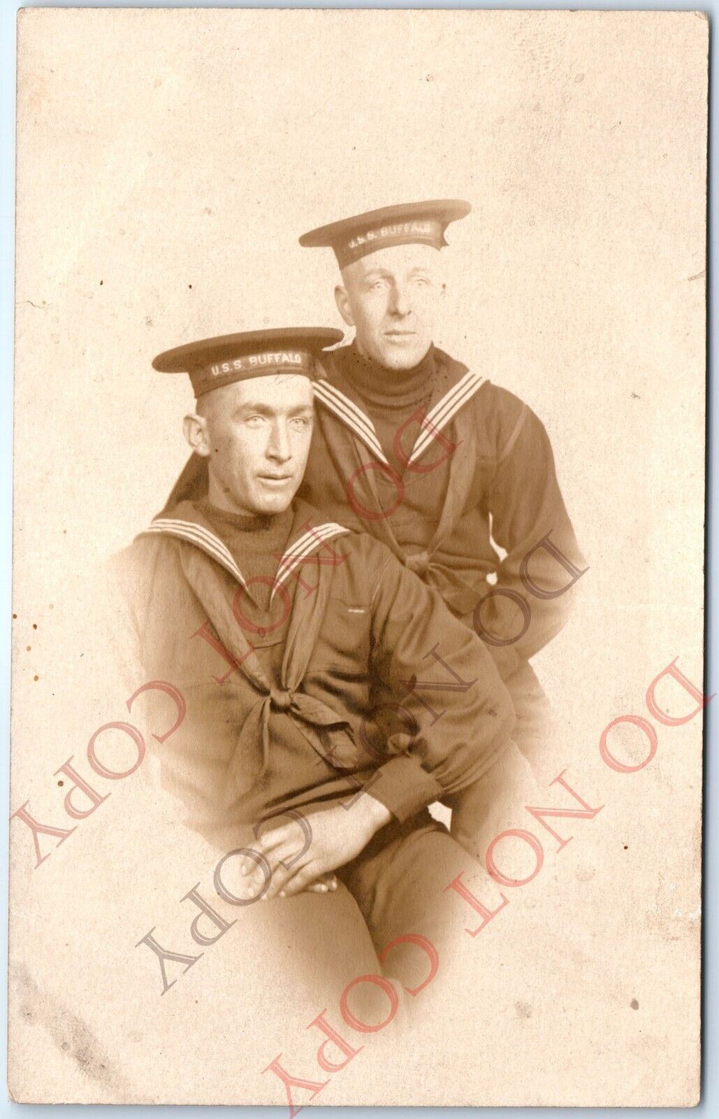 c1918 WWI USS Buffalo Navy Sailors RPPC Portrait US Steamship Cruiser ...