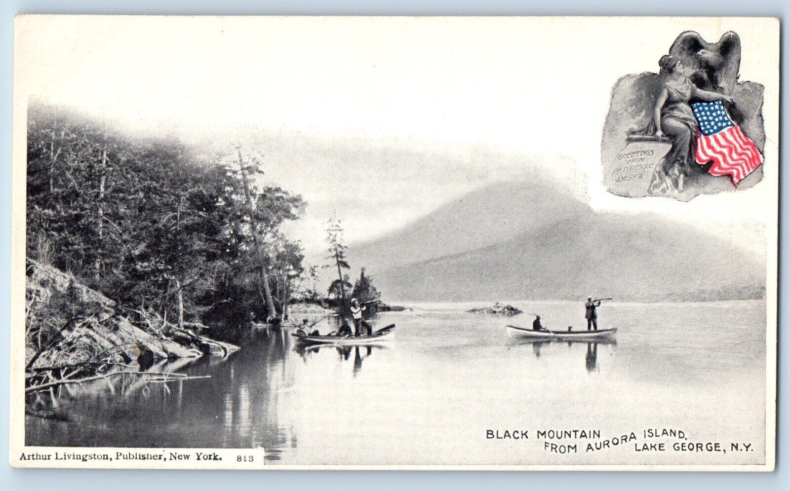 Lake George New York Postcard Black Mountain Aurora Island c1905 ...