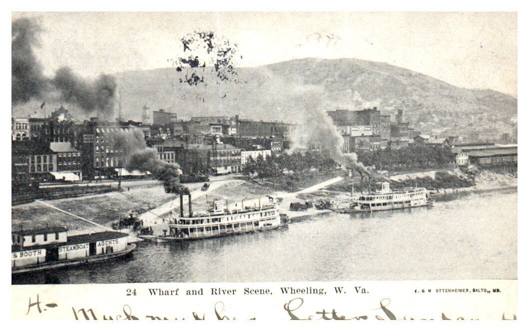 Dock And River Scene Wheeling West Virginia Boat Postcard Ships 1907 ...