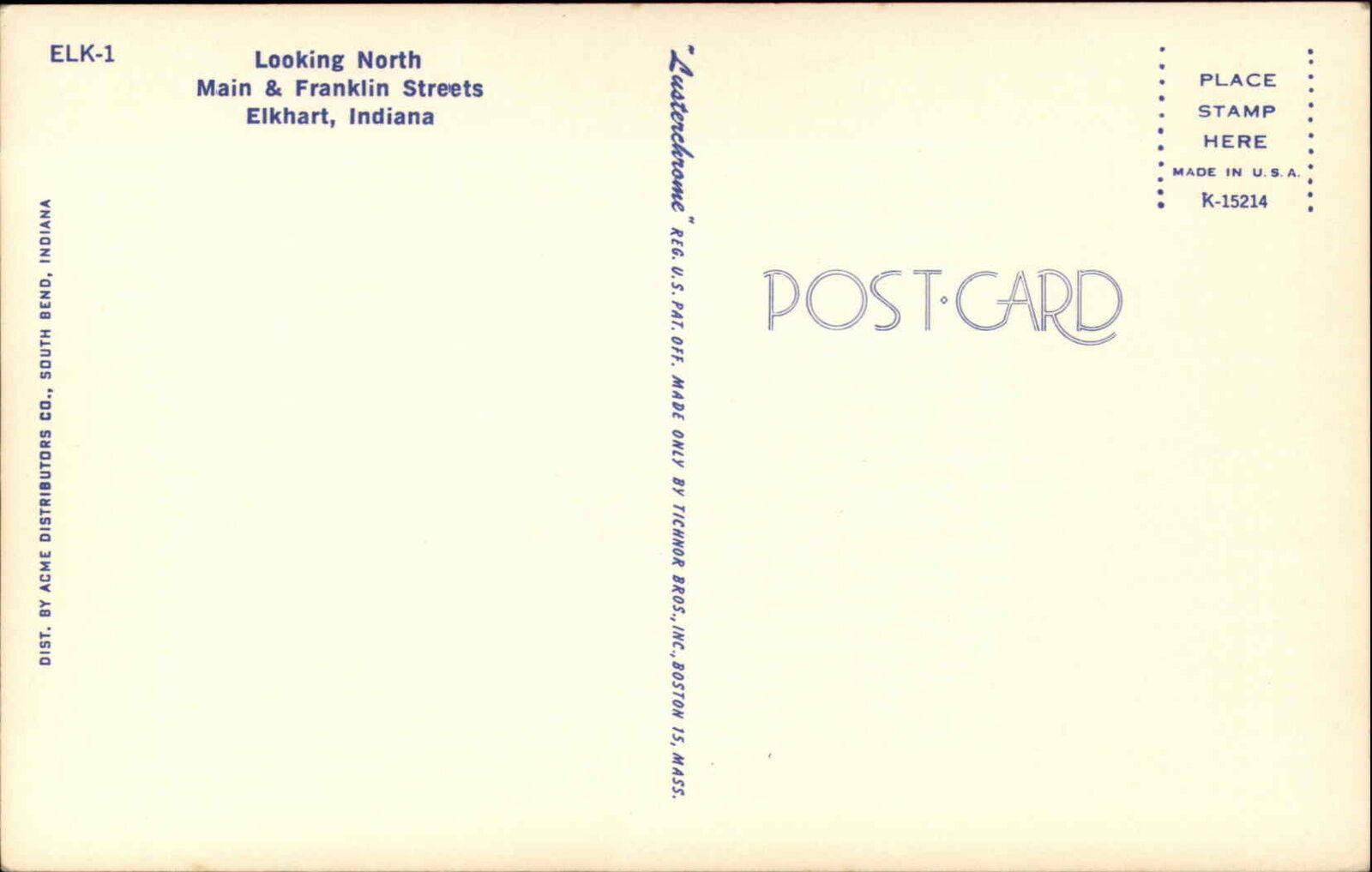 Elkhart Indiana IN Street Scene Classic 1960s Cars Vintage Postcard ...