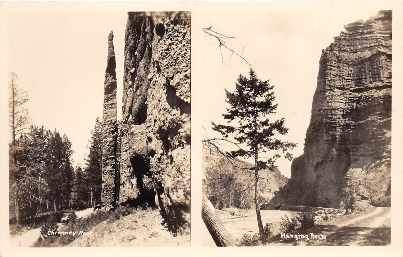 Rock Formations Labeled Chimney Rock & Hanging Rock Real Photo Postcard ...