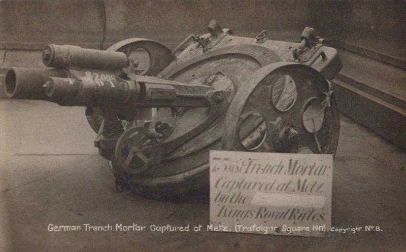 Rppc German Trench Mortar GUN Captured at Metz WW1 Military Real Photo ...