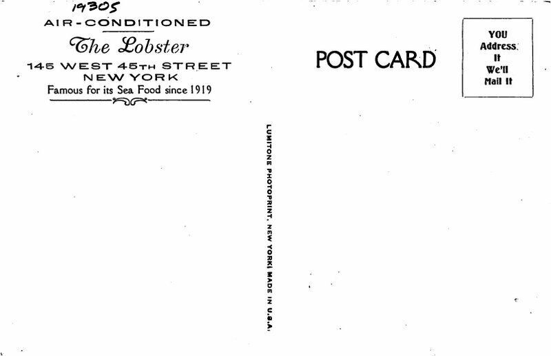 New York 1930s The K Lobster Restaurant Lumitone Photoprint Postcard 21 ...