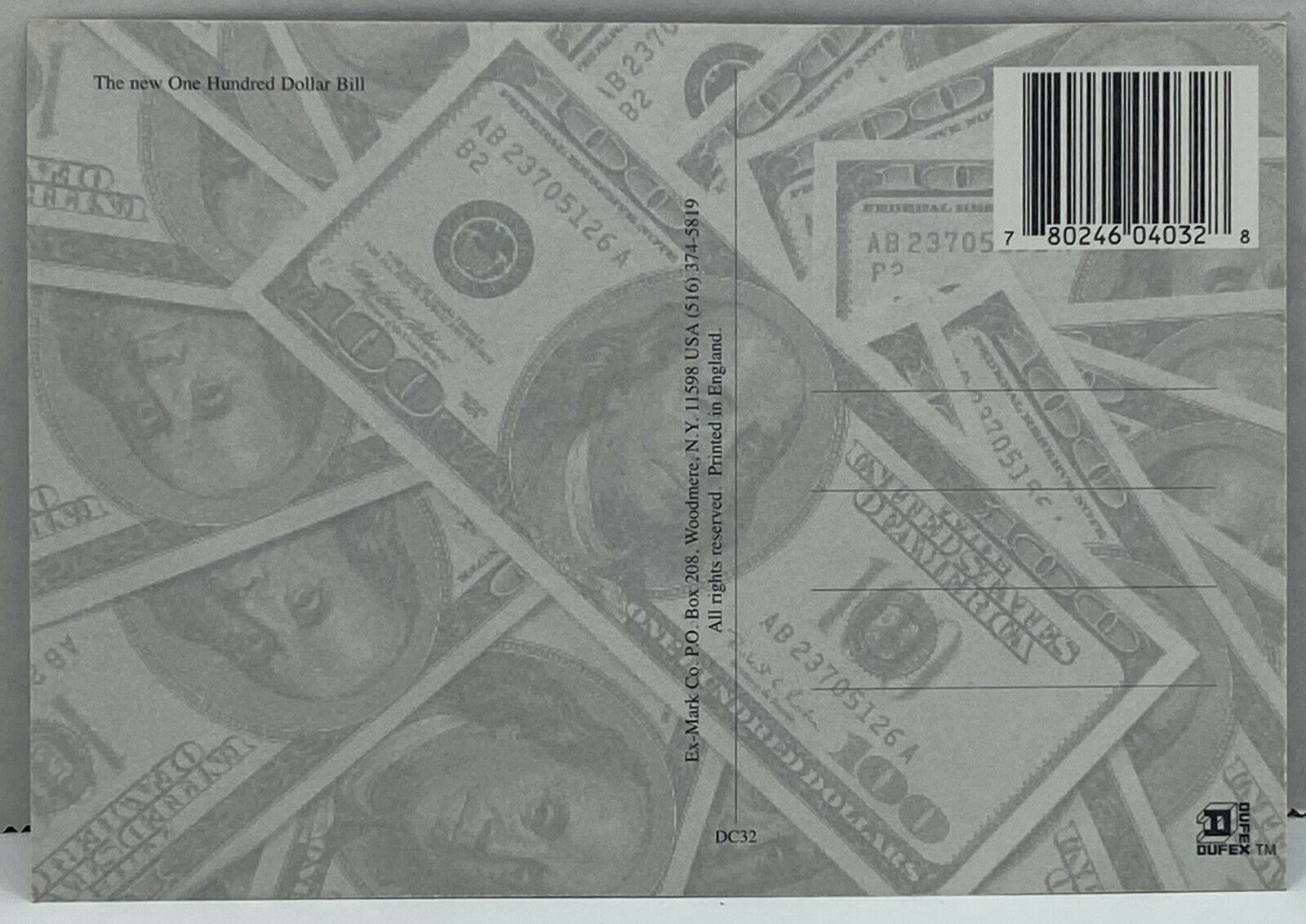 The New One Hundred Dollar Bill Rare 100 Dollar Metallic Postcard ...