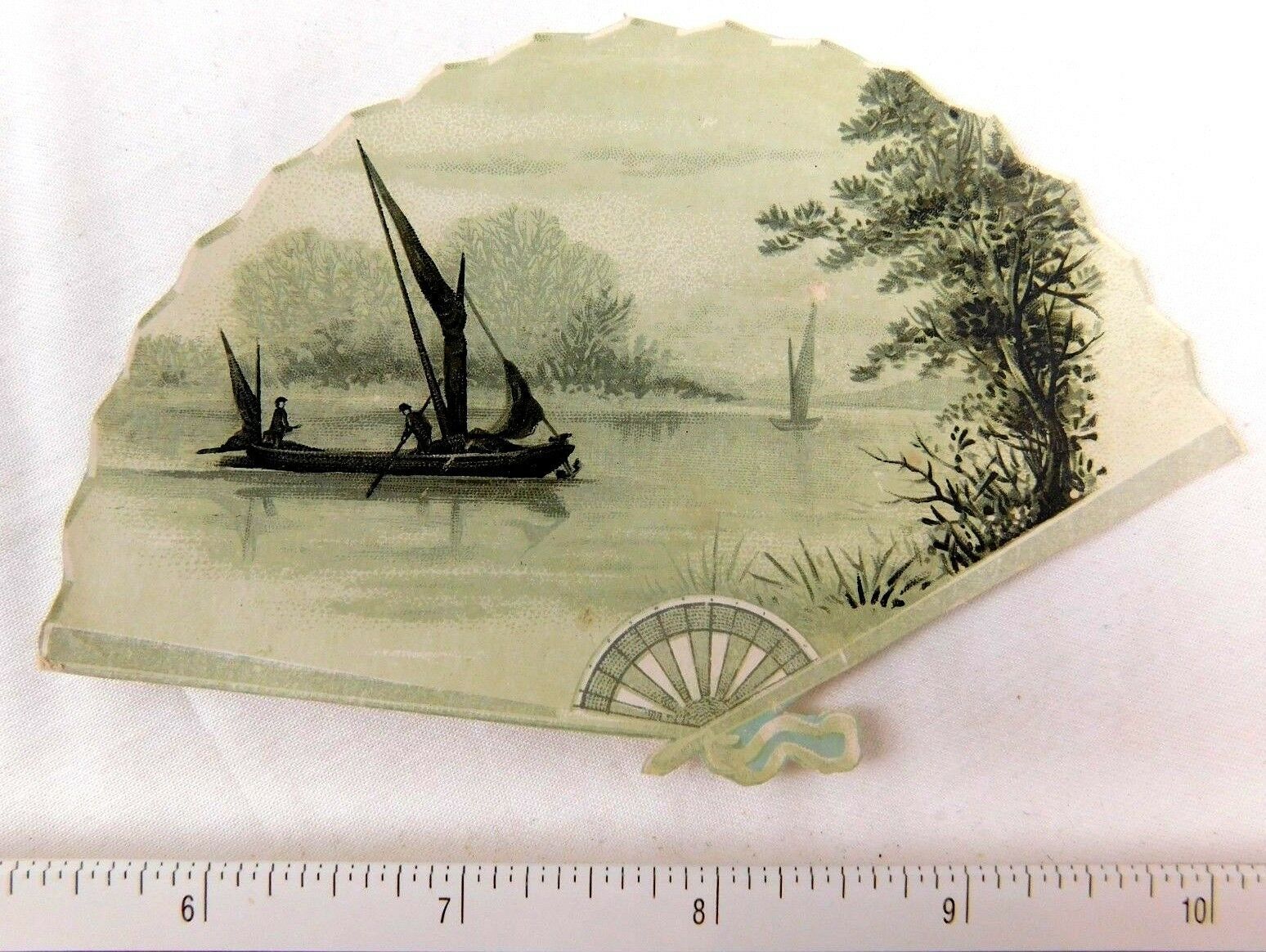 Lovely Moon Lite Night Scene on The River Boats Die Cut Victorian Fan ...
