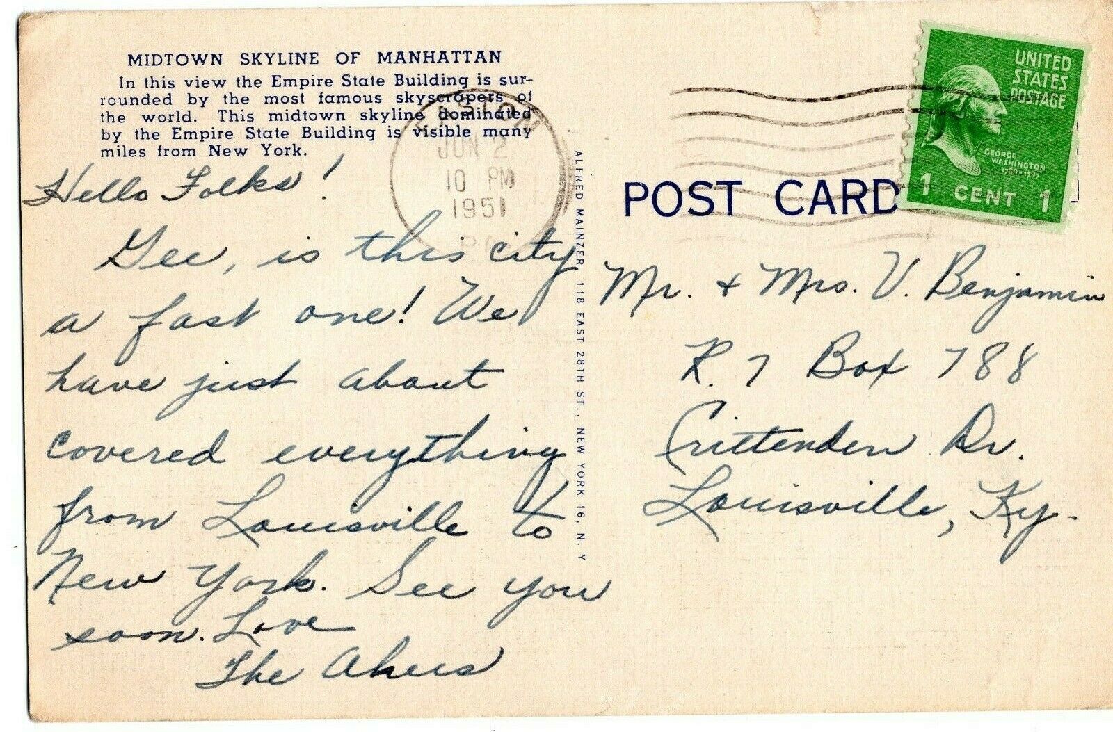 VTG 1940s Midtown Skyline Empire State Building New York City NY Linen ...