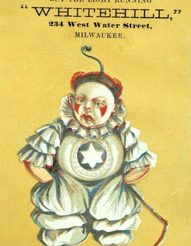 1881 Lovely Creepy Clown Light Running Whitehill Victorian Trade Card ...