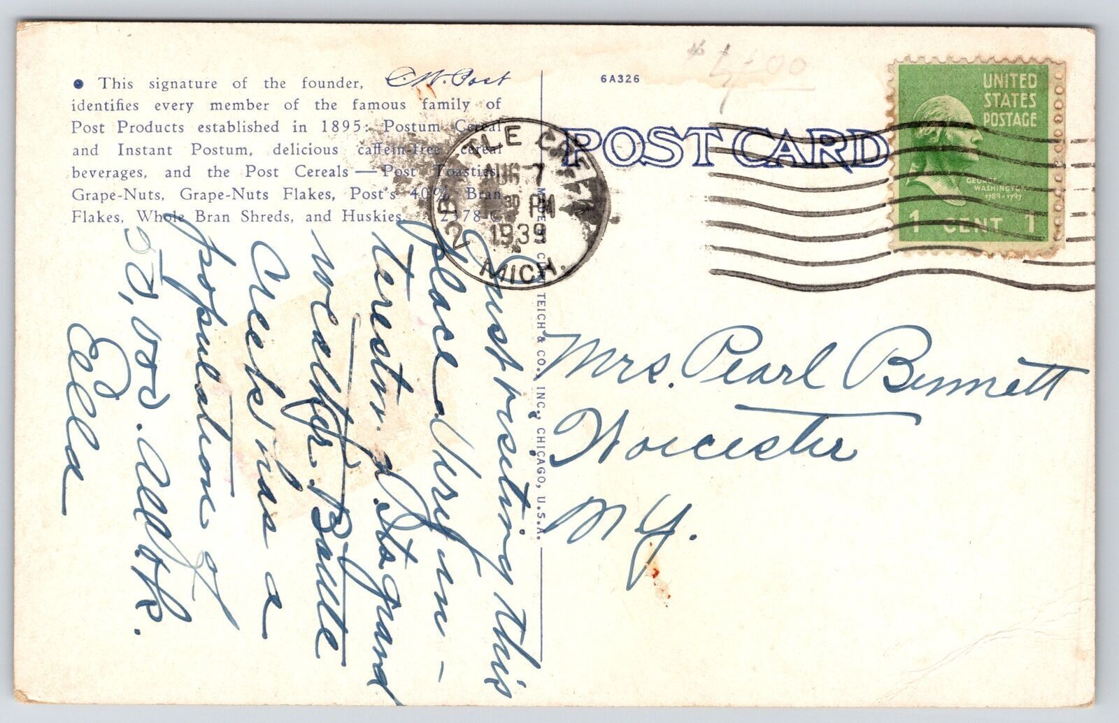 1939 Modern Purefoods Factory Post Product Battle Creek Michigan Posted ...