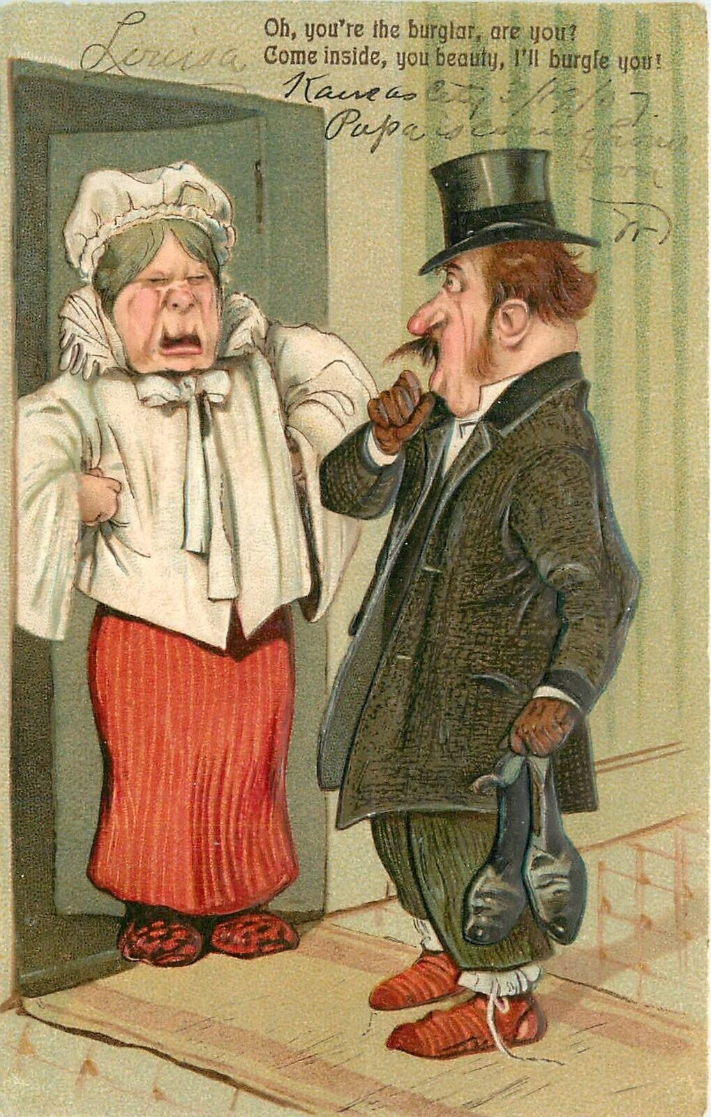 Postcard C-1910 PFB ugly woman catch burglar comic humor 23-12437 ...