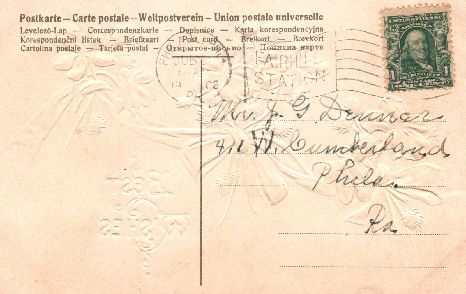 Vintage Postcard 1908 Best Wishes Flowers And Ribbons Tied Greetings ...