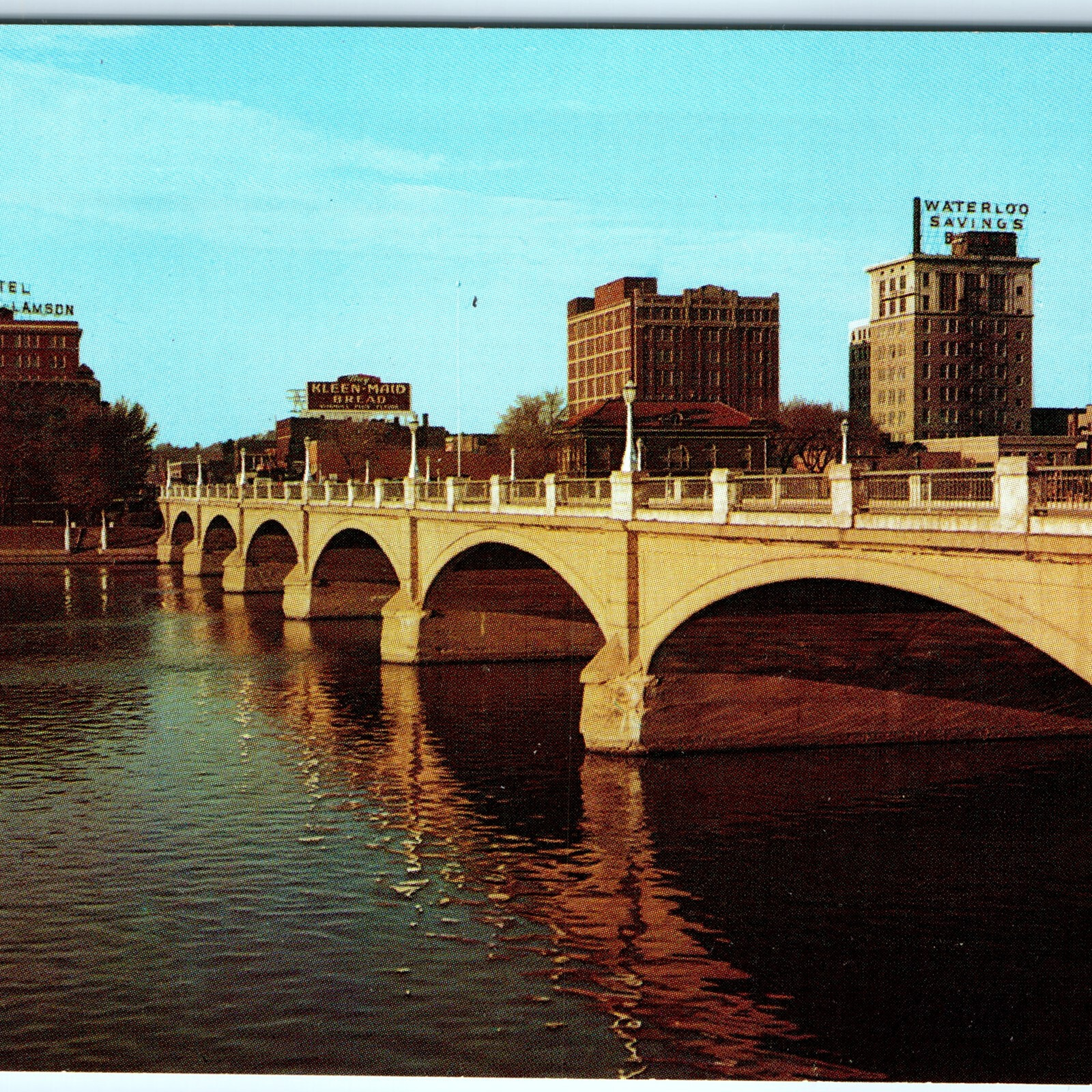 c1960s Waterloo, IA Downtown Skyline Cedar River Bridge JC Penny Kleen ...
