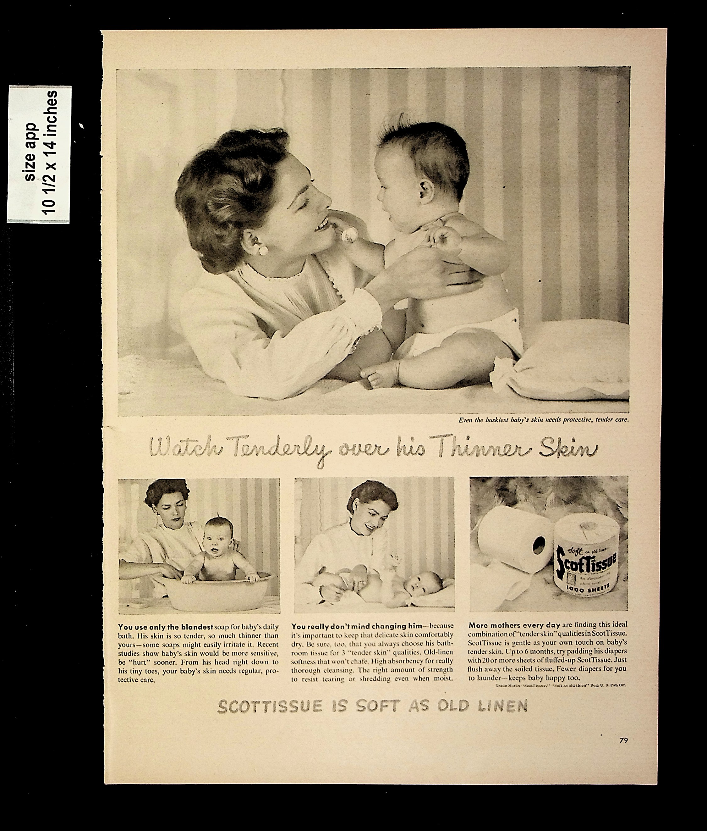 1949 Scottissue Tender for Skin Soft as Old Linen Baby Vintage Print ...