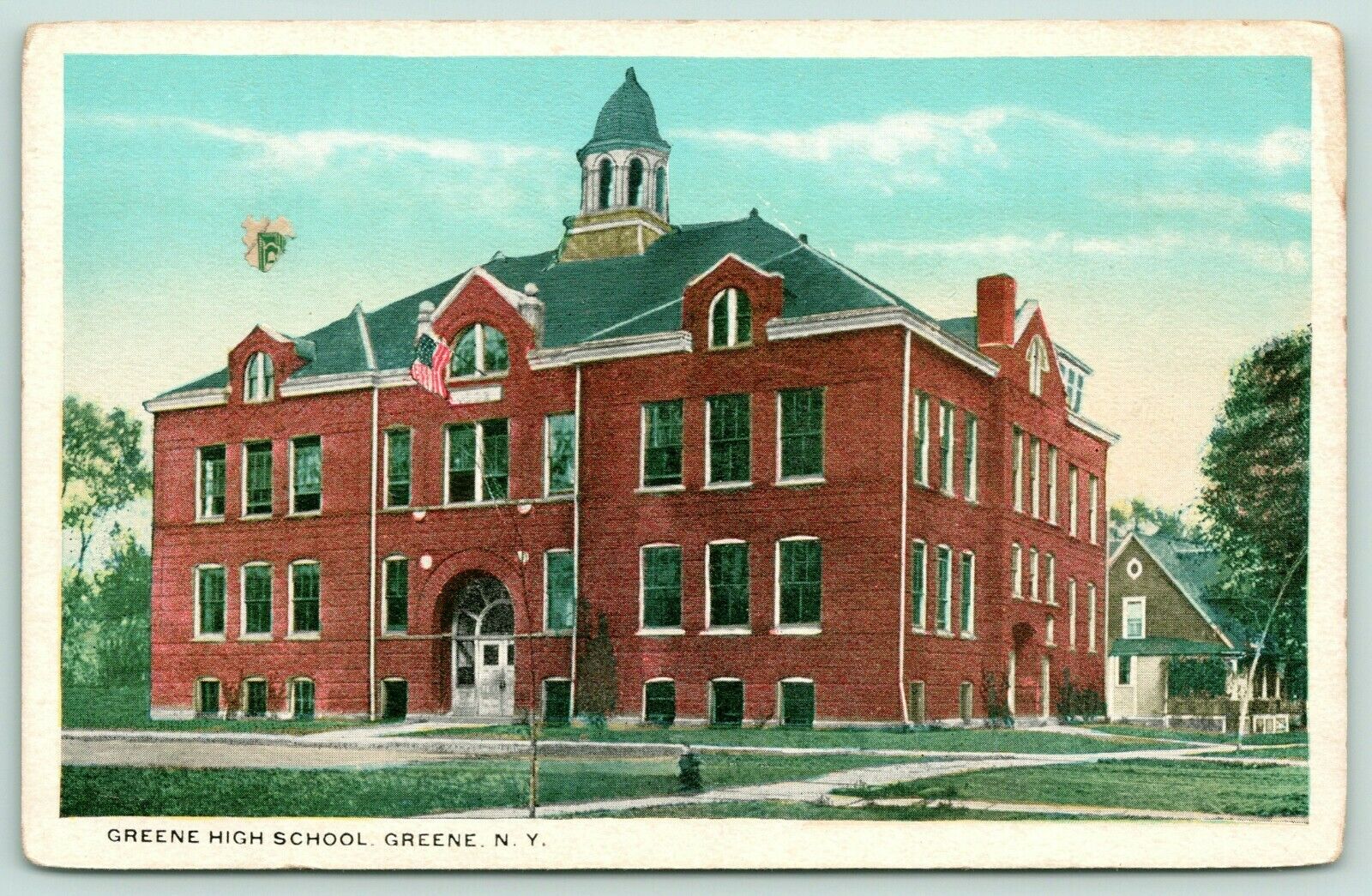 Greene New York~Greene High School~Flag on Front~House Behind~1920s ...