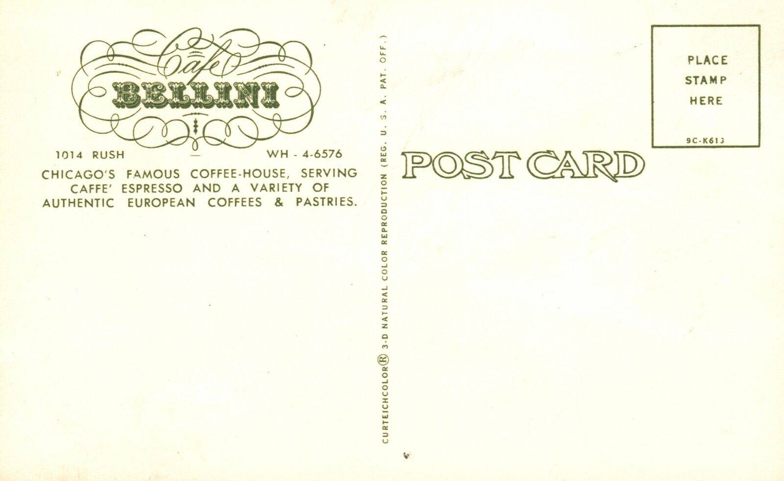 Vintage Postcard Bellini Famous Coffee House Caffe Espresso Pastries ...