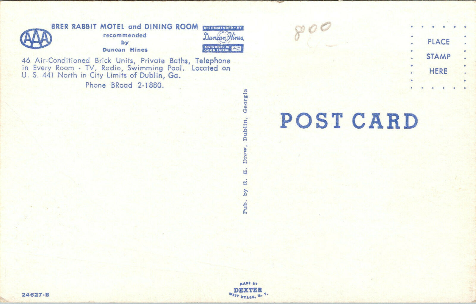 Vtg Brer Rabbit Motel Dining Room Sign Dublin Georgia GA Roadside Linen ...