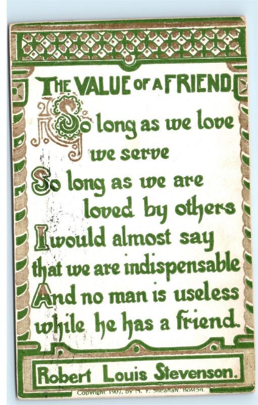 The Value of a Friend Robert Louis Stevenson Postmarked 1908 Old ...