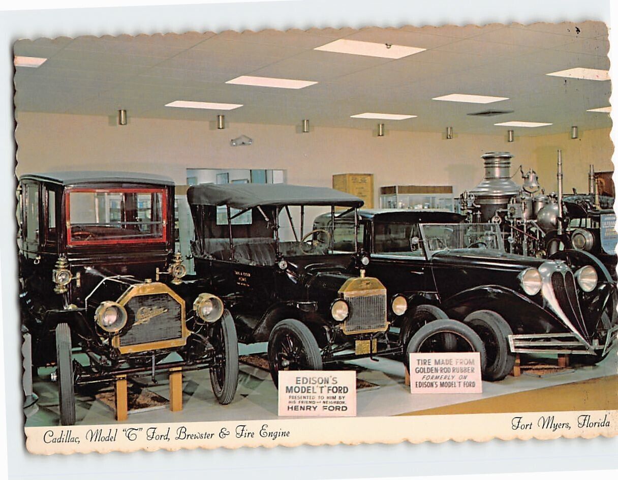 Postcard Cadillac, Model "T" Ford, Brewster & Fire Engine, Edison ...