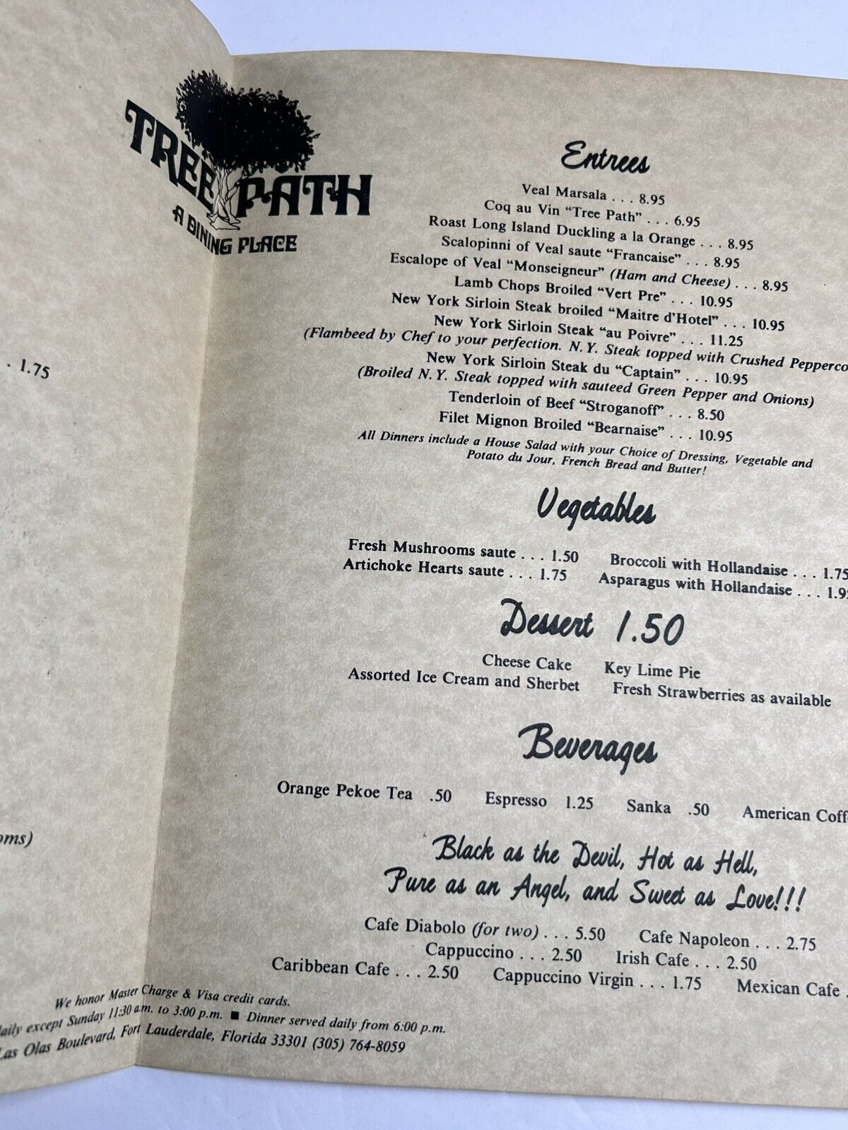 Tree Path Restaurant Menu Ft Lauderdale FL | Ephemera - Menus, Postcard ...