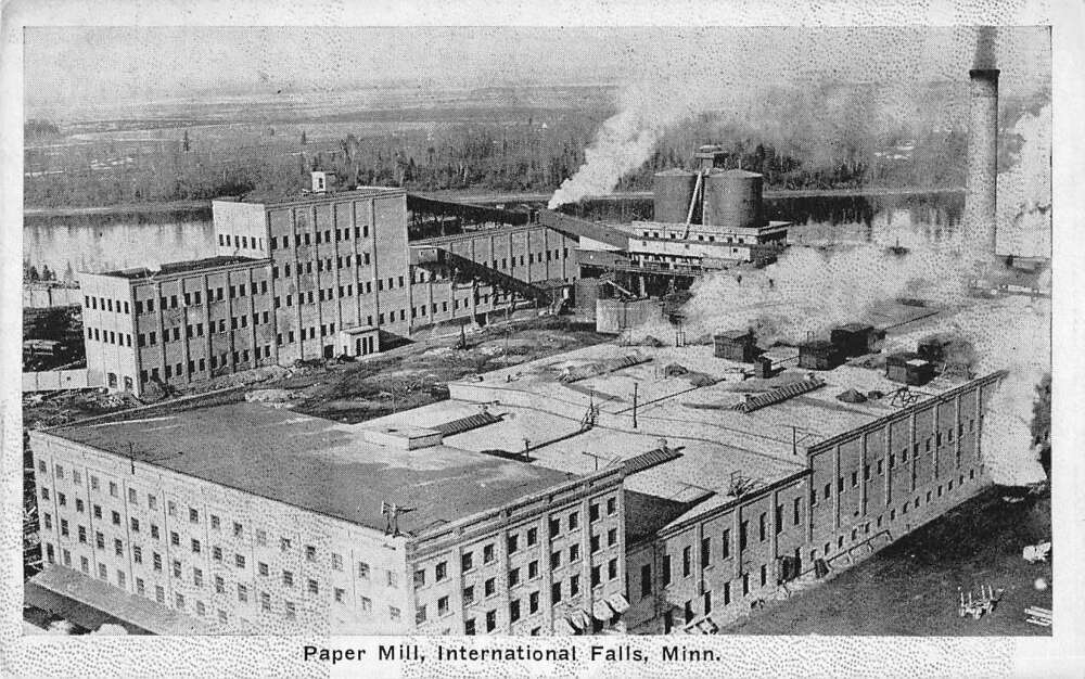 International Falls Minnesota birds eye view Paper Mill vintage pc ...