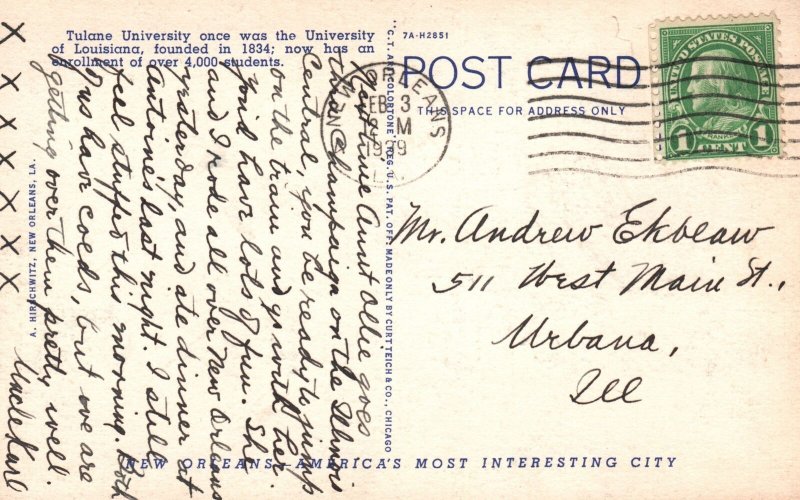 Vintage Postcard 1939 Tulane University School Building New Orleans ...