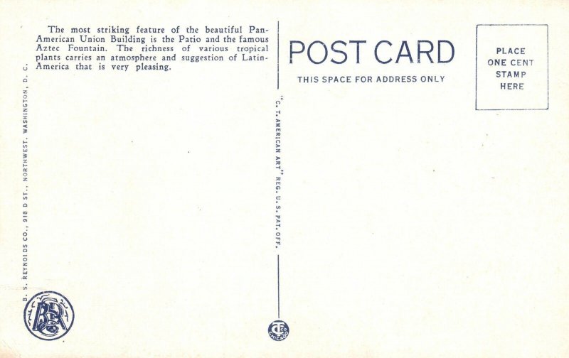 Vintage Postcard Patio Aztec Fountain Pan-American Union Building ...
