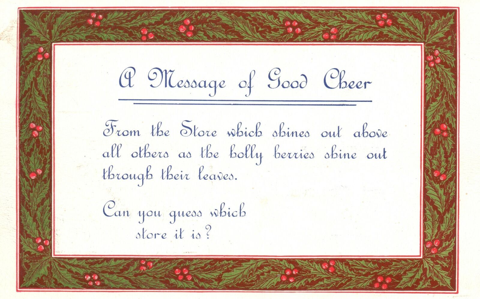 Vintage Postcard 1910's A Message Of Good Cheer Greetings From The ...