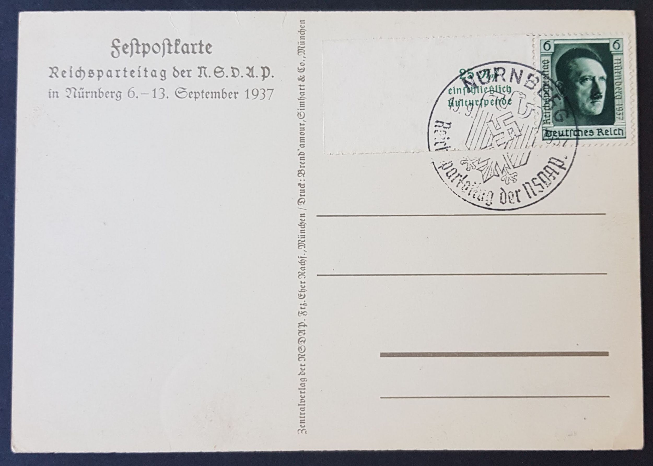 Germany Third 3rd Reich Original Card Nsdap Nürnberg Rally 1937 Special ...
