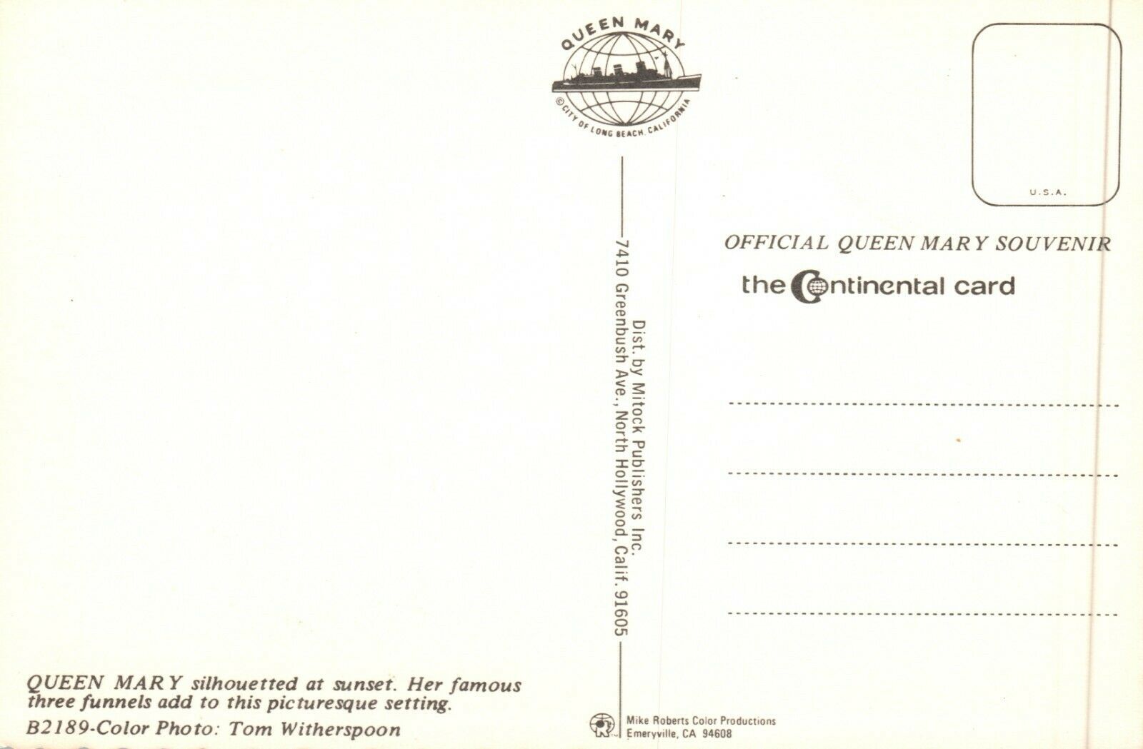 Vintage Postcard Queen Mary Ship at Sunset in Water Famous Three ...