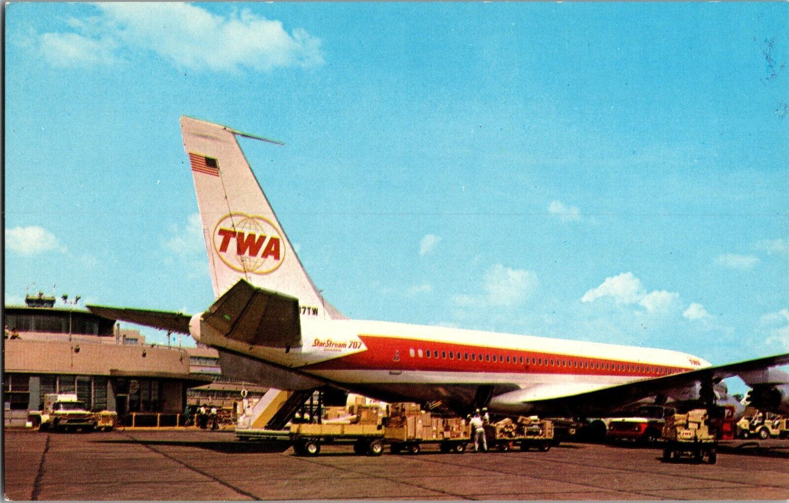 TWA Trans World Airlines Boeing 707 at Pittsburgh Airport Postcard J44 ...