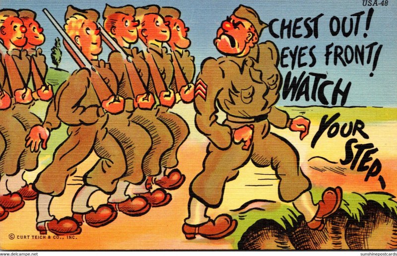 Military Humour Sargeant Marching Men Chest Out Eyes Front Watch Your ...