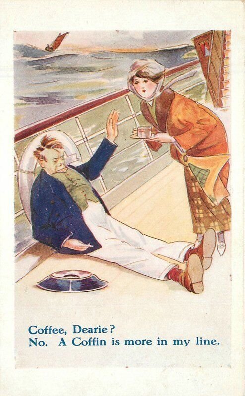 Steamship Seasick Comic humor 1950s artist impression Postcard 22-9590 ...