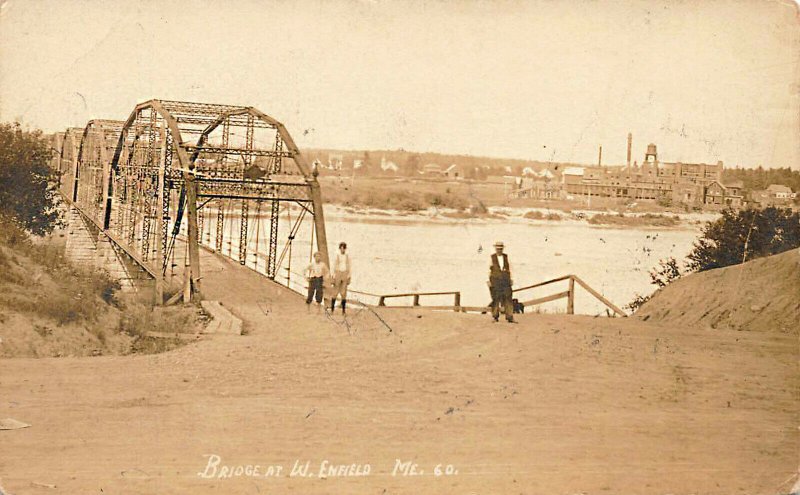 West Enfield ME Iron Bridge Skyline Across The Water in 1912 Real Photo ...