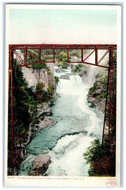 Ausable Chasm New York NY Postcard Railroad Bridge Rainbow Falls c1910 ...