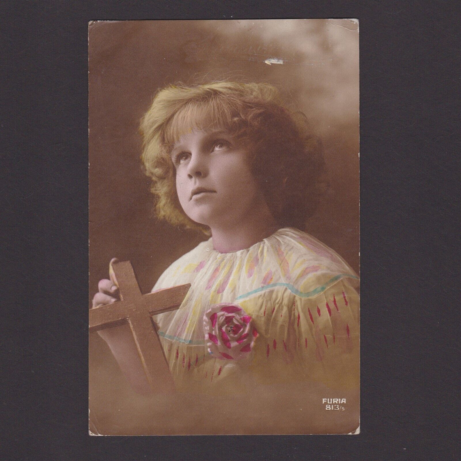 Vintage color postcard, Child with a cross, Used in 1922 | Other ...
