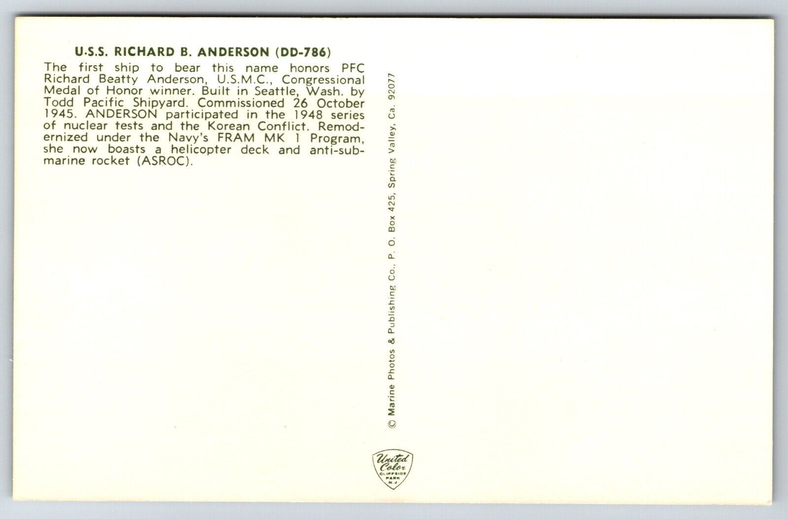 U.S.S. Richard B Anderson DD 786 Navy Anti Submarine Rocket Photo ...