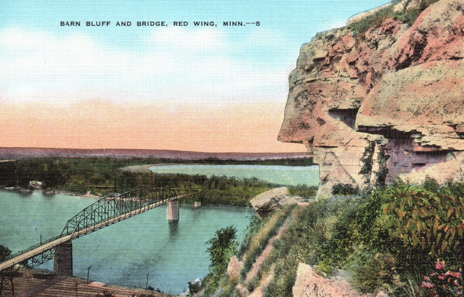 Vintage Postcard Barn Bluff & Bridge Rock Formations Red Wing Minnesota ...