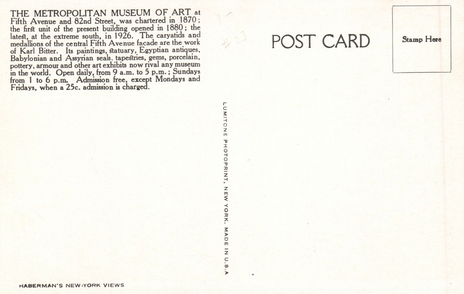 Vintage Postcard 1920's Metropolitan Museum Of Art Building New York ...