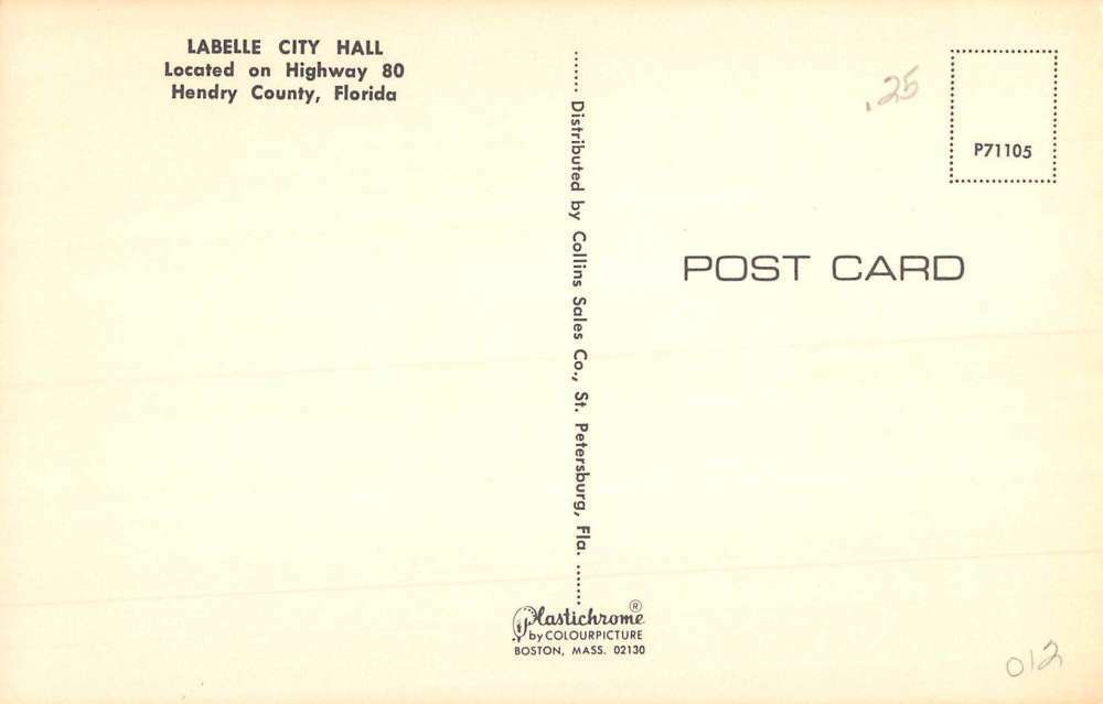 Hendry County Florida Labelle City Hall Street View Vintage Postcard ...
