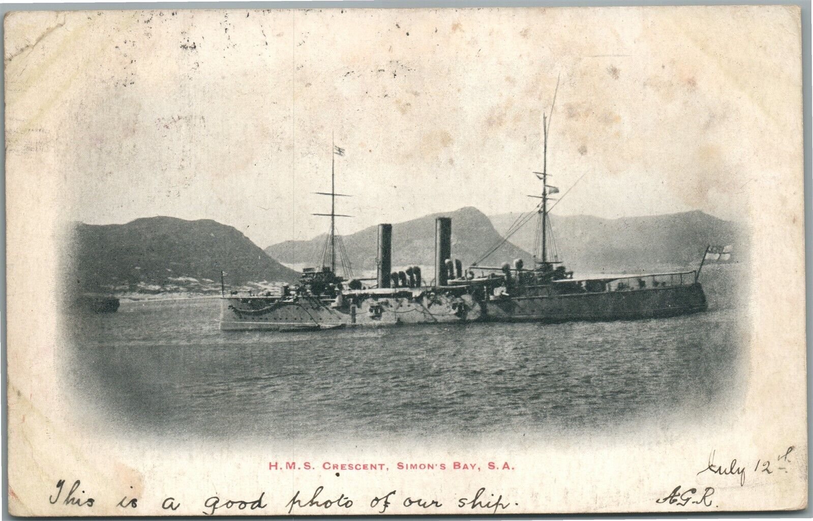 HMS Crescent Ship Simon's BAY S.a. Antique Postcard Cape of Good Hope ...